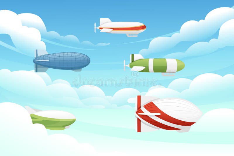 Commercial Airship Flying in Sky Rigid Airship Vector Illustration on ...