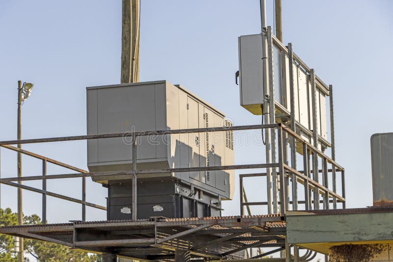 Commercial Back Up Generator on Platform Stock Image - Image of back ...