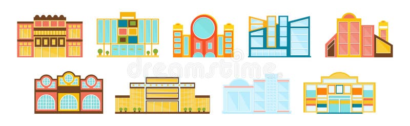 Commercial Building and City Architecture Front View Vector Set Stock ...