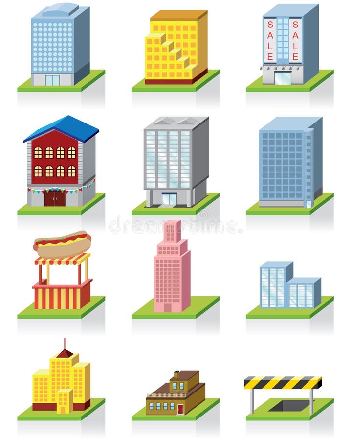 3d Building Icon Set stock vector. Illustration of architecture - 31792852