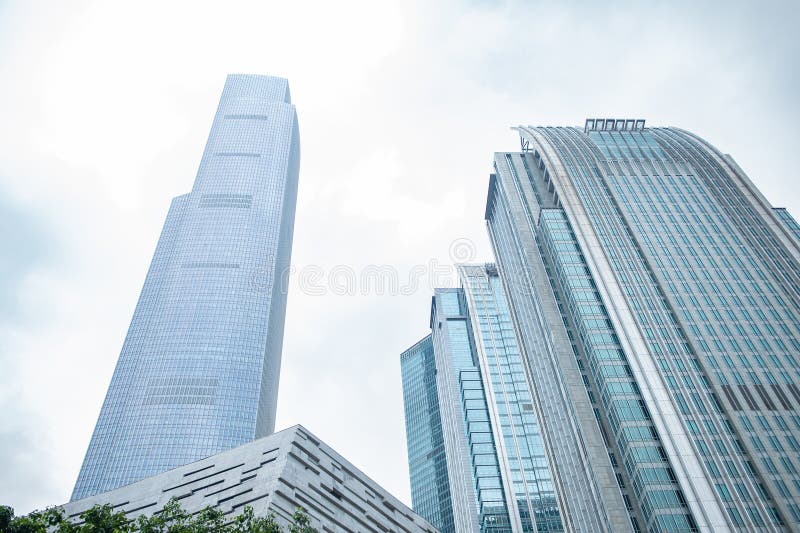 Commercial Buildings in Cloudy Day Horizontal Composition Stock Image ...