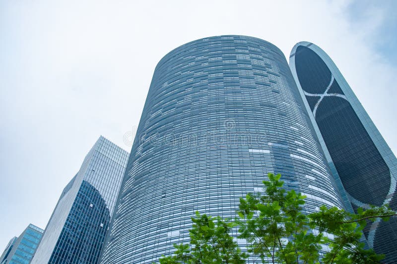 Commercial Buildings in Cloudy Day Horizontal Composition Stock Photo ...