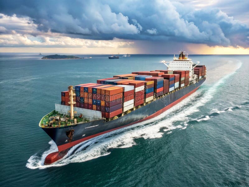 Commercial Cargo Ship in Motion Symbol of Global Commerce and Supply ...
