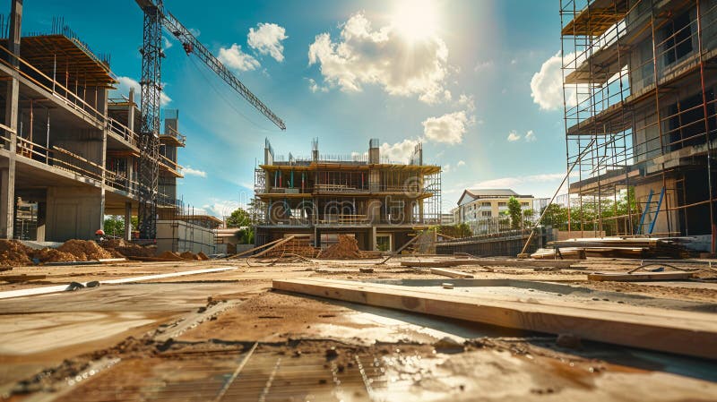 Modern Commercial Building Construction Site: Dynamic Progress and ...