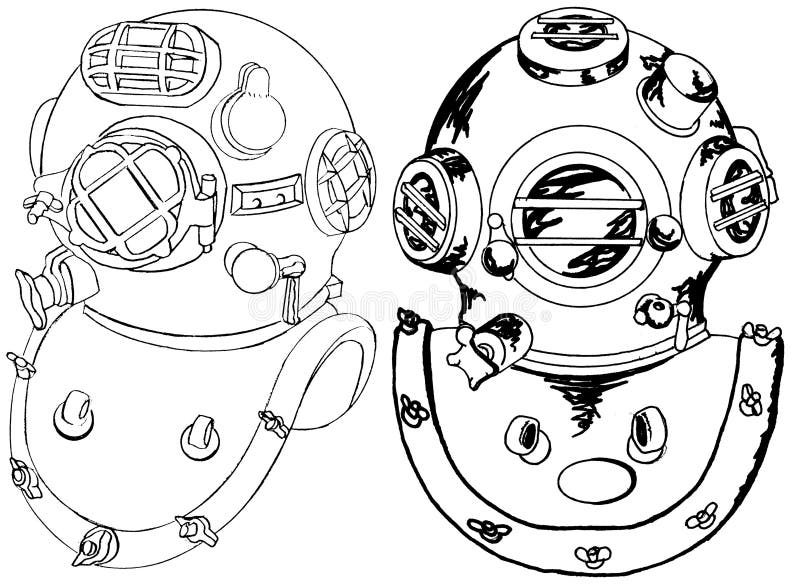Commercial dive helmets stock illustration. Illustration of dive - 5245672