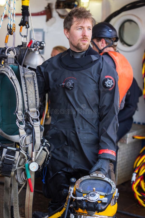 Commercial Diver Holding Helmet in Industrial Harbour Stock Image ...