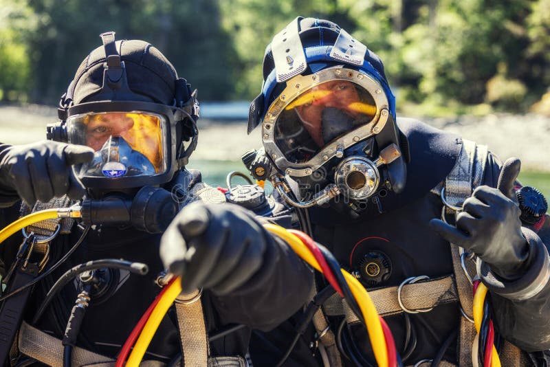 Commercial Diver Showing Off after Workshift Stock Photo - Image of ...
