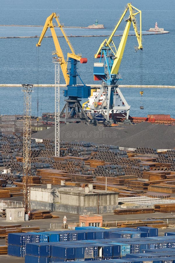 Commercial Dock with Huge Cranes and Metal Storage Stock Image - Image ...