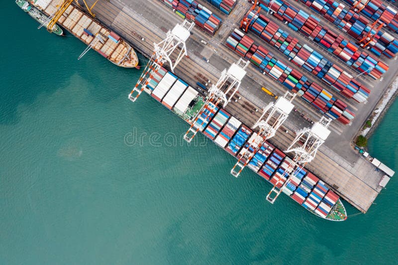 Commercial Dock Loading and Unloading Cargo from Container Ship Import ...