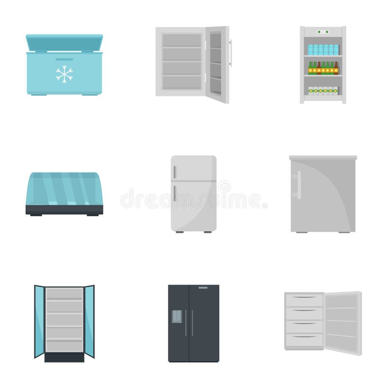 Commercial Fridge Icon Set, Flat Style Stock Vector - Illustration of ...