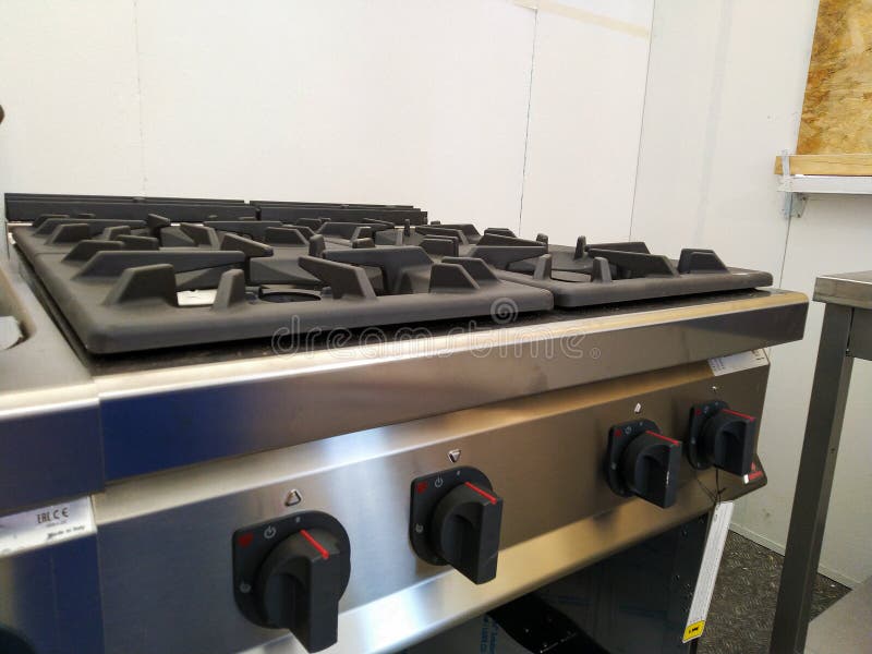 Commercial Gas Burning Stove in Restaurant Kitchen Stock Photo - Image ...