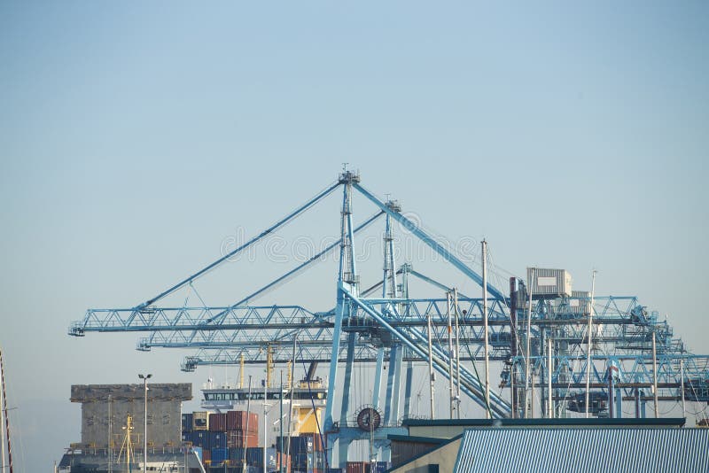 Commercial Harbor with Industrial Cranes Stock Photo - Image of bulk ...