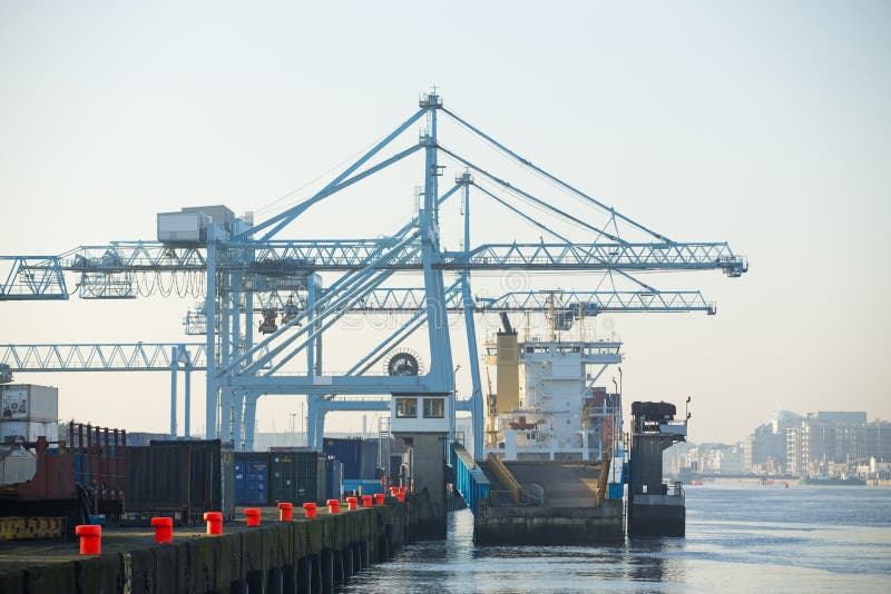 Commercial Harbor with Industrial Cranes Stock Photo - Image of dublin ...