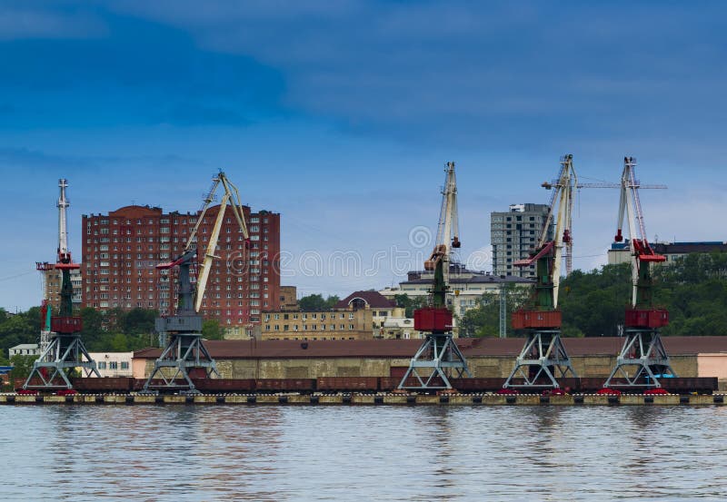 Commercial Harbor With Truck Forklift And Ship Stock Photo - Image of ...