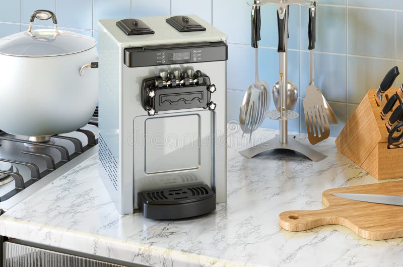 Commercial Ice Cream Machine on the Kitchen Table. 3D Rendering Stock ...