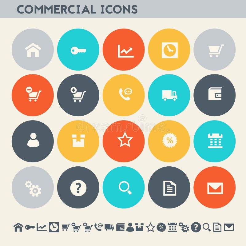Commercial Icons. Multicolored Flat Buttons Stock Vector - Illustration ...