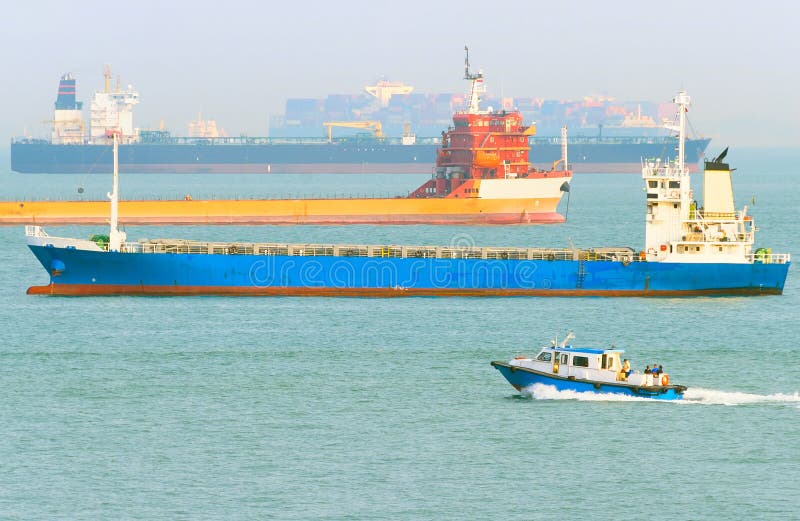 Industrial Cargo Ships Singapore Harbor Stock Photo - Image of busy ...