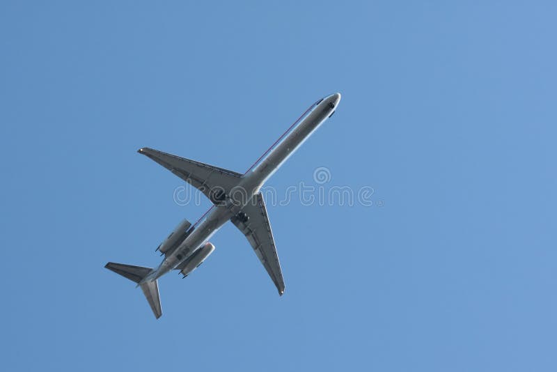 Commercial Jet Airplane Flying Overhead Stock Image - Image of industry ...