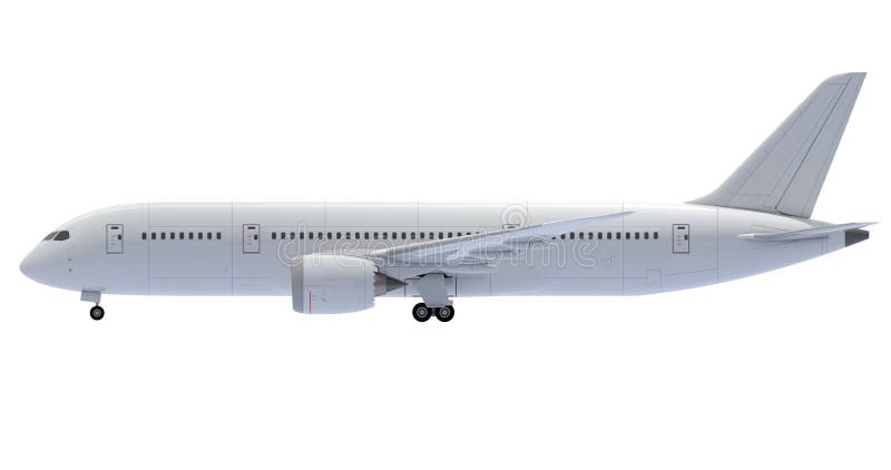 Commercial Jet Plane. 3D Render. Left Side View Stock Illustration ...