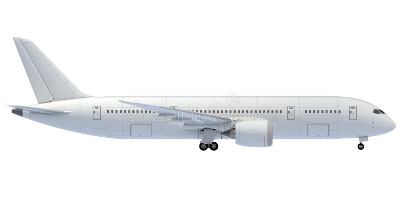 Commercial Jet Plane. 3D Render. Right Side View Stock Illustration ...