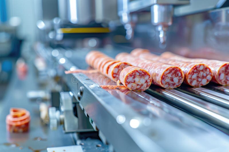 A Commercial Kitchen or Food Processing Scene Featuring a Moving ...