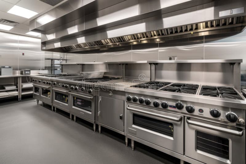 A Commercial Kitchen with an Oven and Range for Each Cook To Work ...