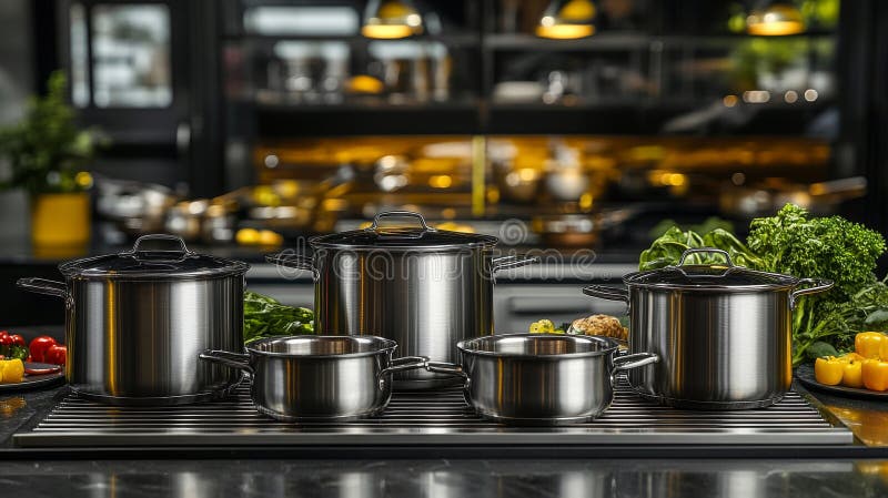 Commercial Kitchen Stainless Steel Cookware Display for Culinary Design ...