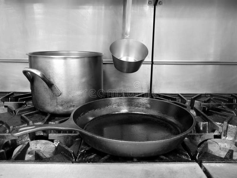 Commercial Kitchen: Stove Top Pot and Pan Stock Image - Image of ...