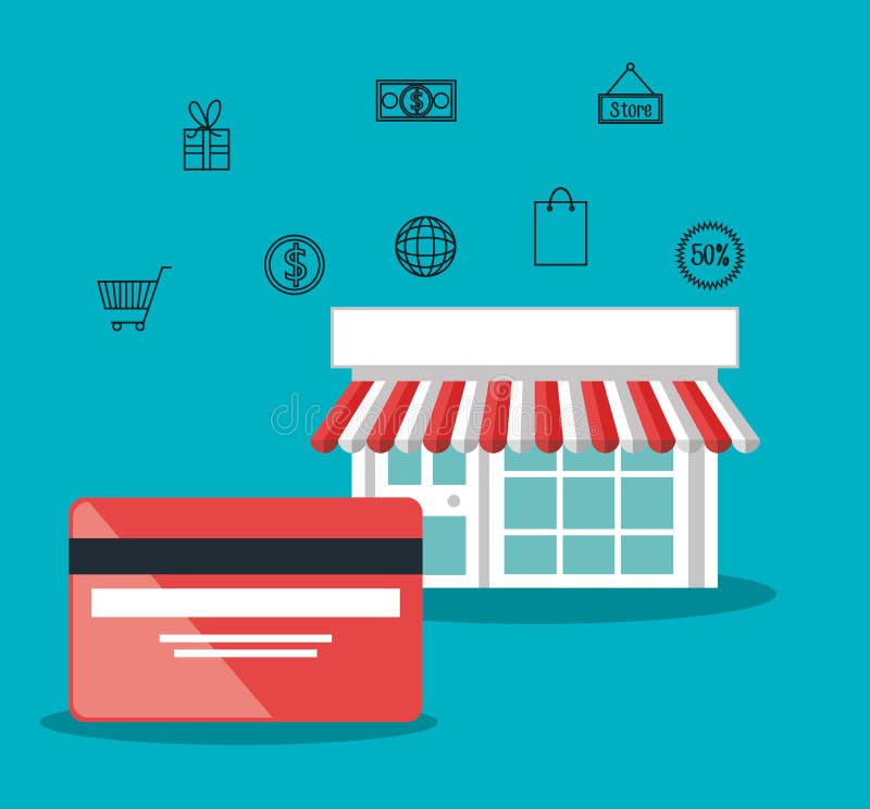 Commercial Market Icons Flat Stock Illustration - Illustration of ...