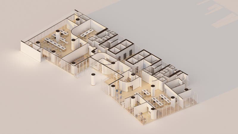 Commercial Office Space Isometric Interior Design 3d Render Stock ...
