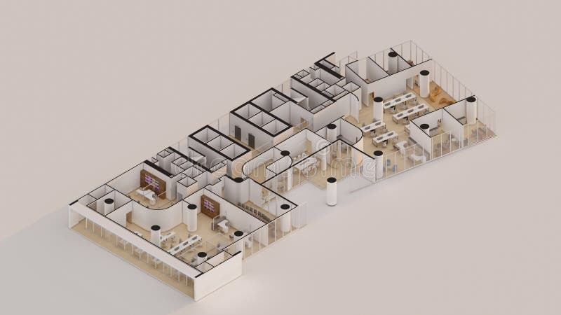 Commercial Office Space Isometric Interior Design 3d Render Stock ...