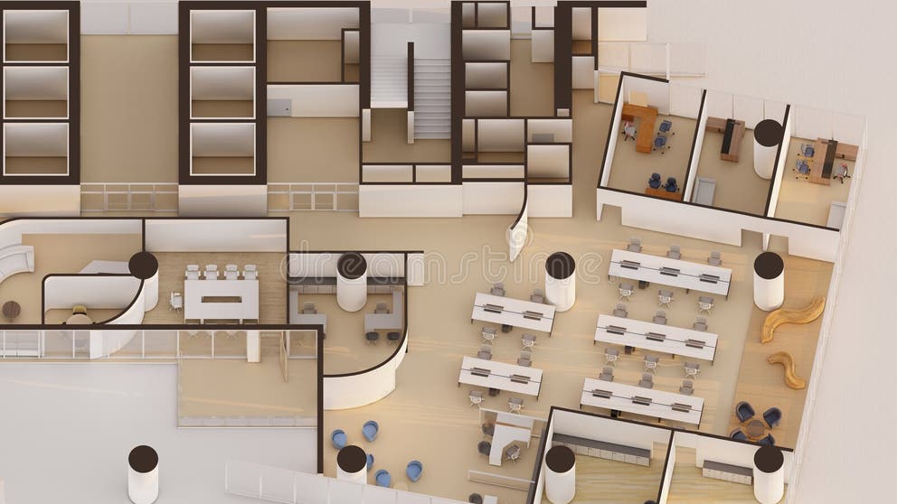 Commercial Office Space Isometric Interior Design 3d Render Stock ...