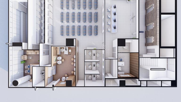 Commercial Office Space Isometric Interior Design 3d Render Closeup ...