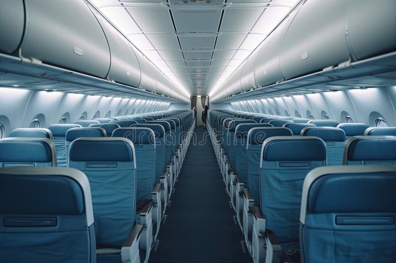 Commercial Passenger Aircraft Interior with Empty Seats. Generative AI ...