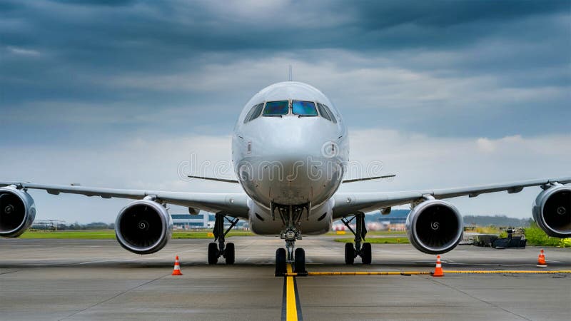 Commercial Passenger Plane Waiting on the Airport Runway Stock ...