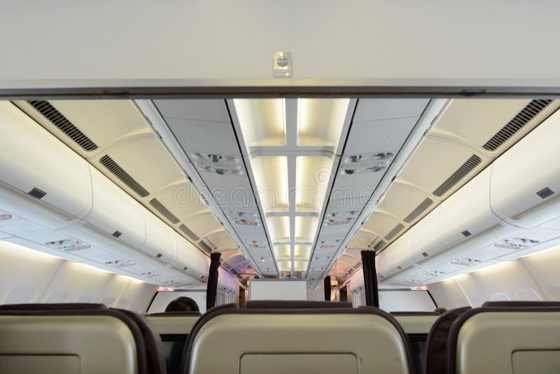 Commercial Passengers Airplane Interior Stock Image - Image of airliner ...