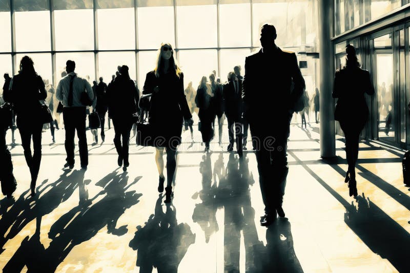 Commercial People Utilizing a Contemporary Walkway Stock Illustration ...