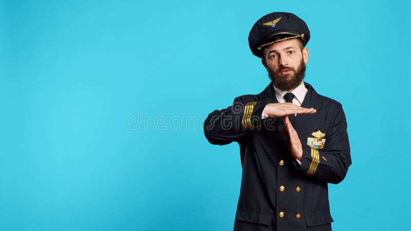 Commercial Pilot Doing T Shape Gesture on Camera Stock Image - Image of ...
