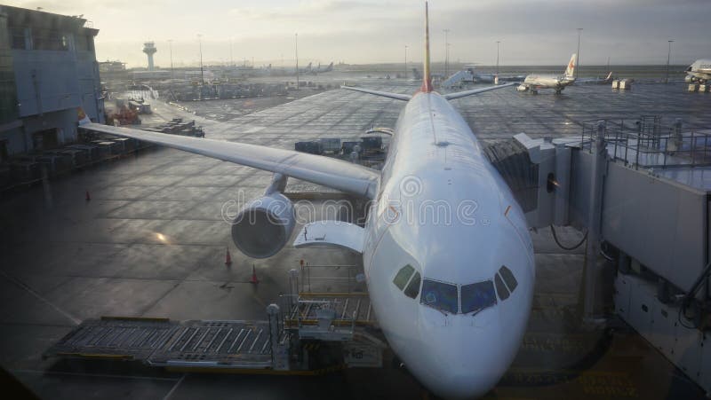 Commercial Plane Park at the Airport Stock Photo - Image of departure ...
