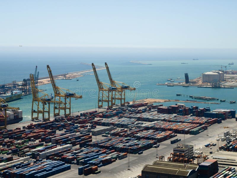 Commercial Port with Container Ship Stock Image - Image of dock ...