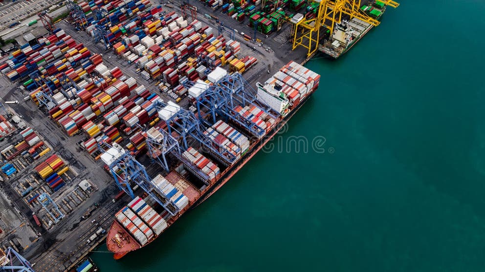 Commercial Port Load and Unloading Cargo from Container Ship Import ...