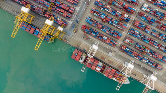 Commercial Port Loading and Unloading Cargo from Container Ship Import ...