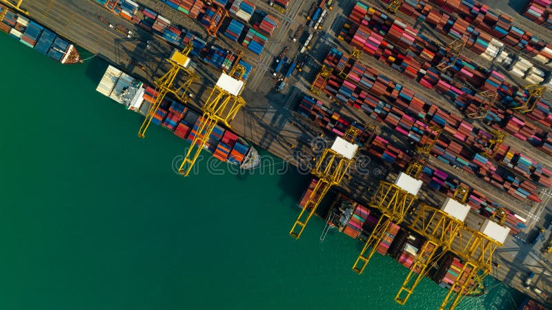 Commercial Port Loading and Unloading Cargo from Container Ship Import ...