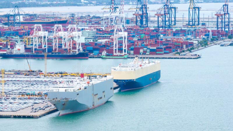 Commercial Port Loading and Unloading Cargo from Container Ship Import ...