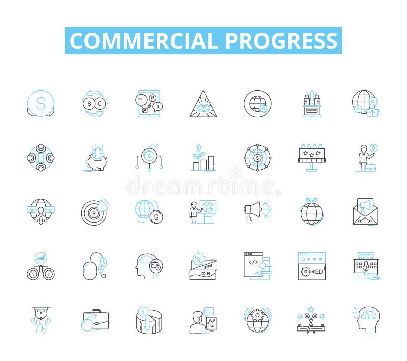 Commercial Progress Linear Icons Set. Advancement, Efficiency ... Commercial Progress Linear Icons Set. Advancement, Efficiency ...