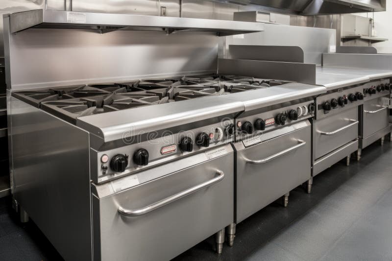 Commercial Range with Multiple Burners and Griddles, Ready for Cooking ...