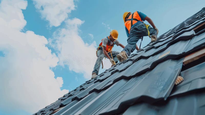 Commercial Roofing Crew Installing New Stock Illustration ...