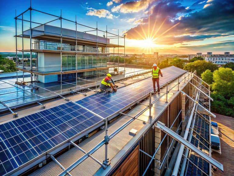 Commercial Rooftop Solar Panel Installation Project Progress and ...