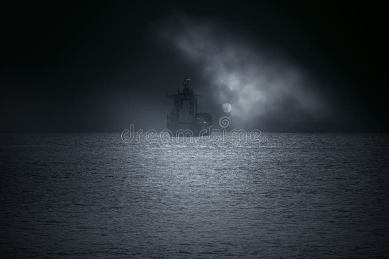 Commercial Ship in a Full Moon Night Stock Photo - Image of commercial ...