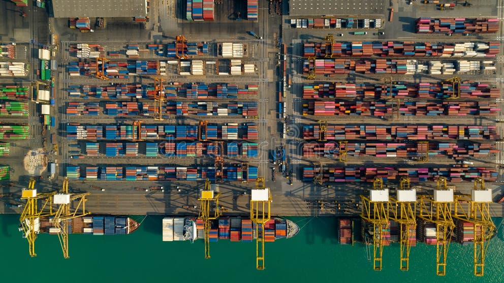 Commercial Port Loading and Unloading Cargo from Container Ship Import and Export by Crane for ...